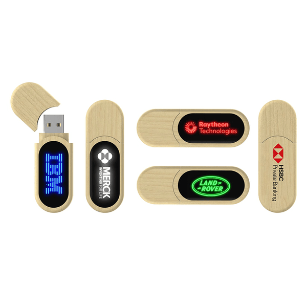Round Wooden USB Flash Drive with LED Logo | AbrandZ Corporate Gifts